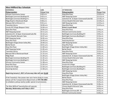 Local bus schedule announced